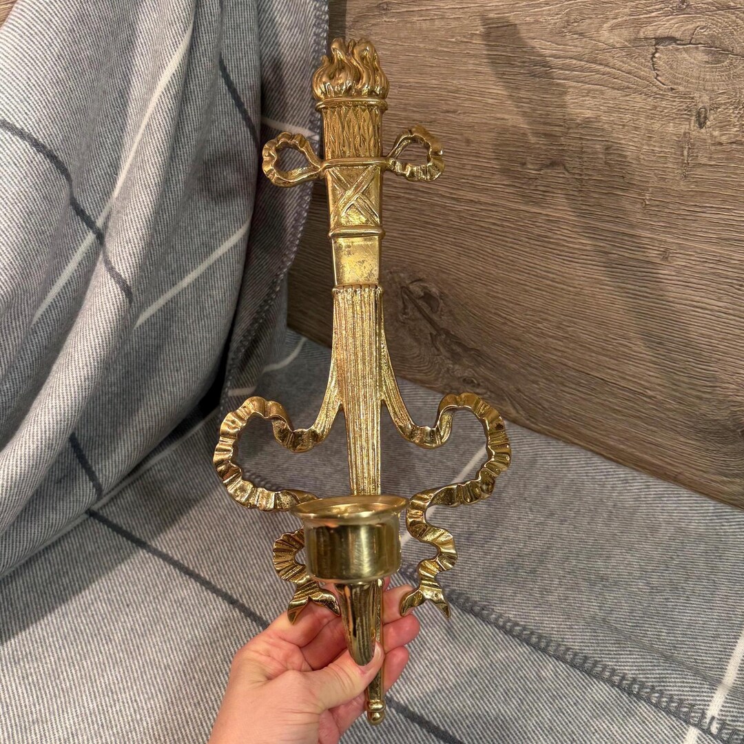 Vintage Solid Brass Wall Mounted Torch and Ribbon Bow Shaped Sconce ...