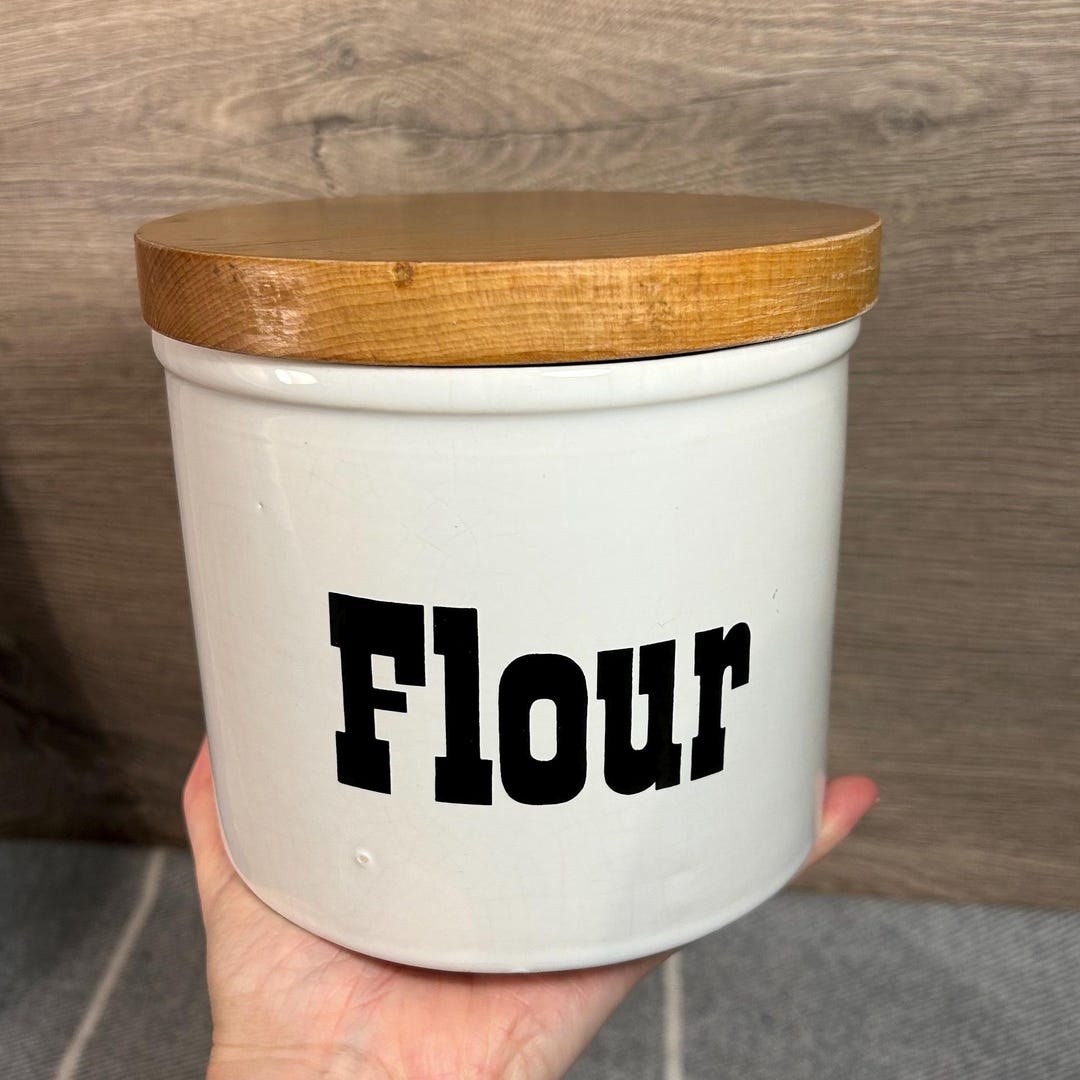 Vintage Mid Century Large Round Flour Kitchen Countertop Jar With ...