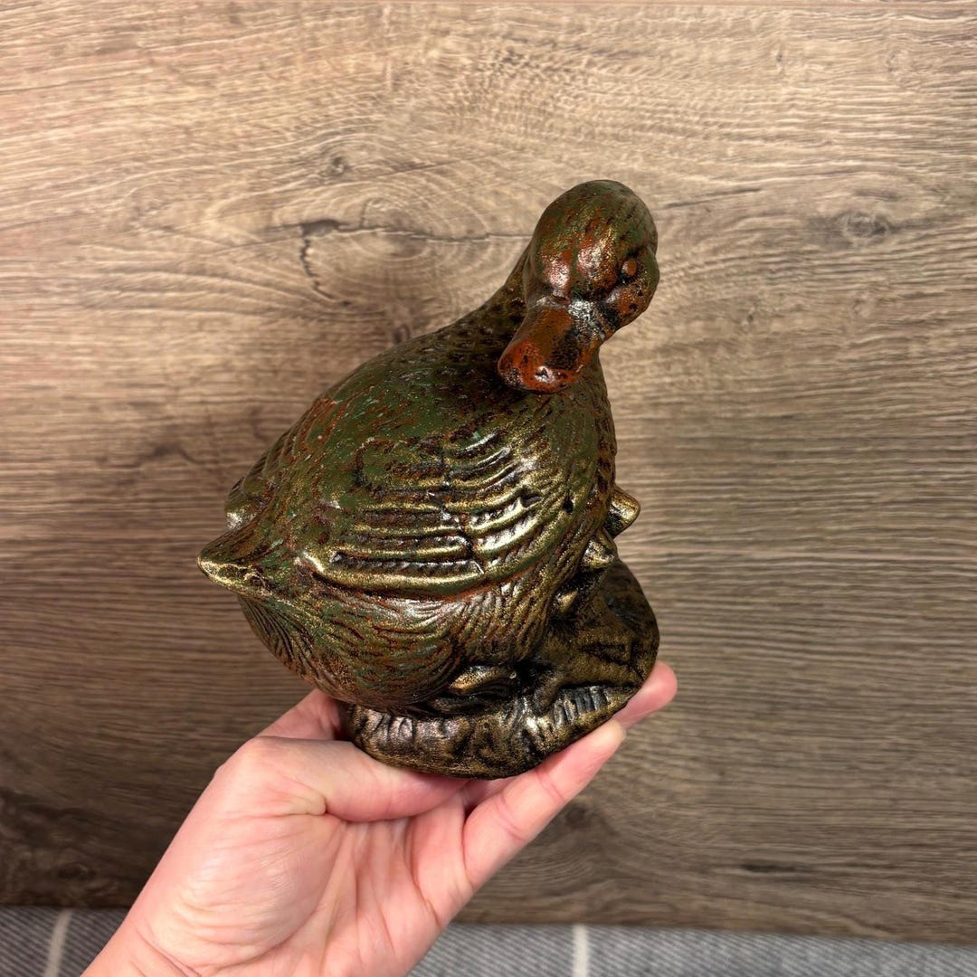 Vintage- Damaged- Heavy Green Duck Looking Back Statue | Pond, Canal ...
