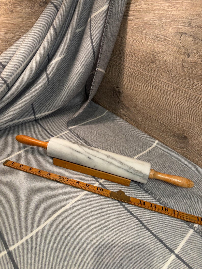 Vintage Grey Marble Gourmet Rolling Pin With Wooden Handles & Cradle ...