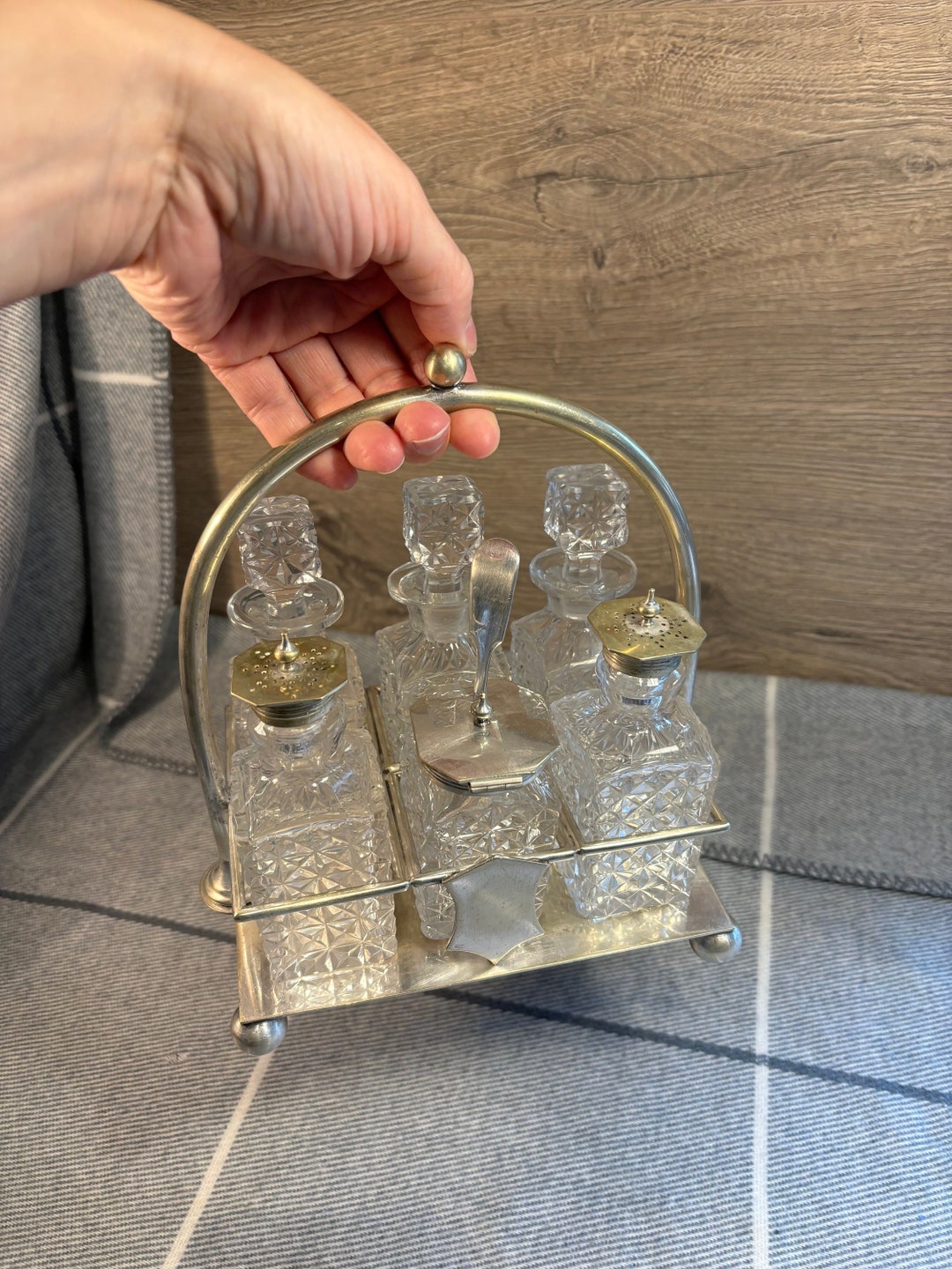 Vintage John Grinsell and Sons Cruet Set | Six Bottle Heavy JG&S EPNS ...