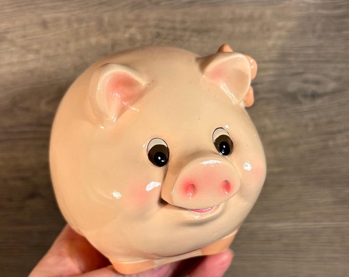 Vintage Baby First Money Bank Pastel Pink Happy Piggy Bank With a ...