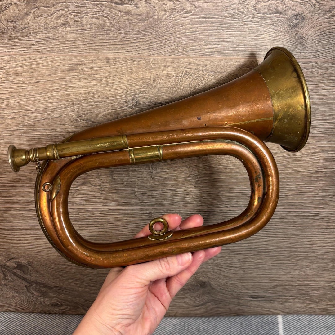 Vintage Brass & Copper Patinated Dented Old Bugle | Rustic Brigade Band ...