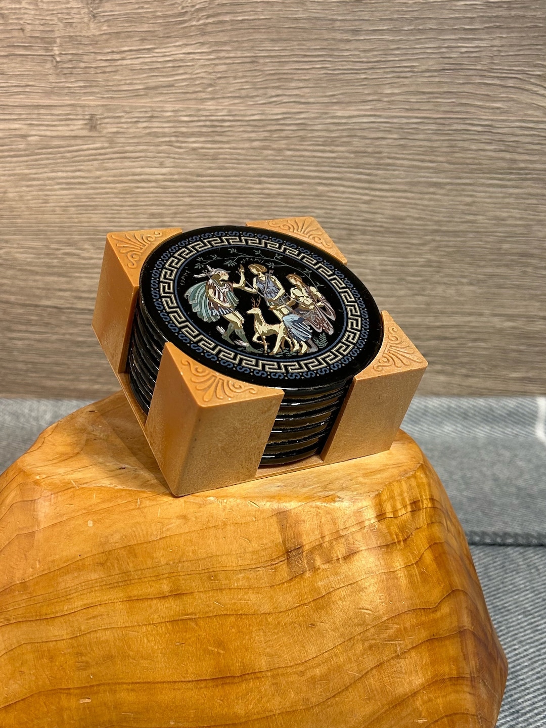 Vintage Ancient Greek Mythology & Meander Terracotta Round Drink ...