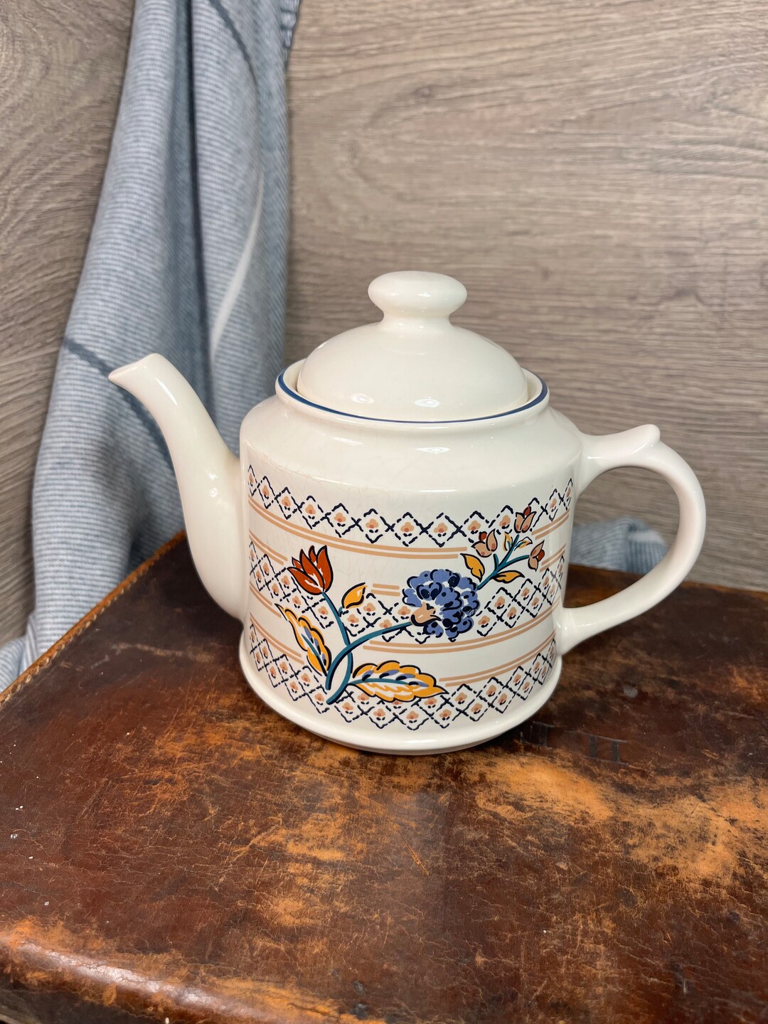 Vintage 1990s Ceramic Boots Camargue Cross Hatch Floral Detail Teapot ...