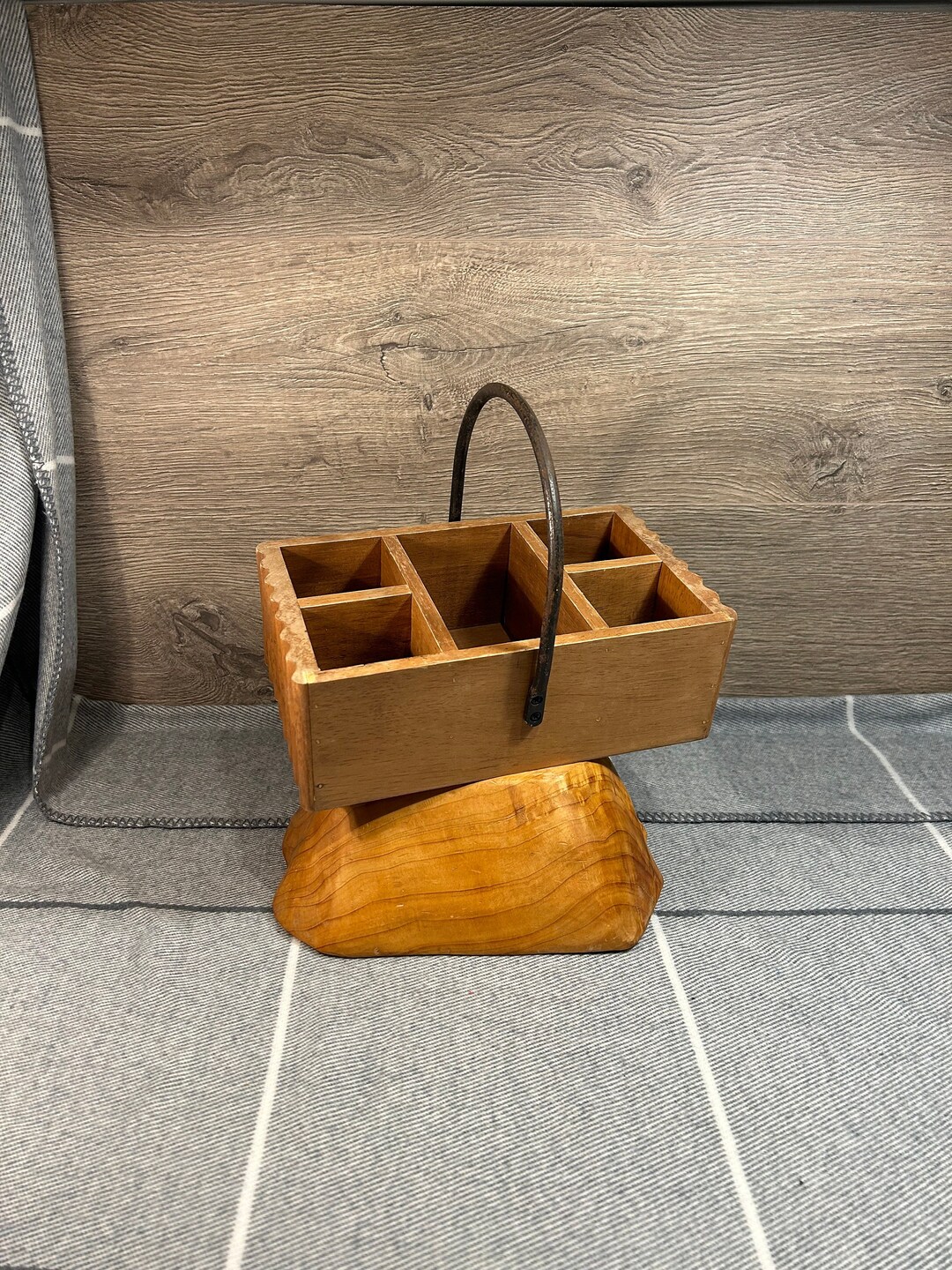 Preloved Brown Wooden Caddy With Metal Carry Handle | Rectangular ...