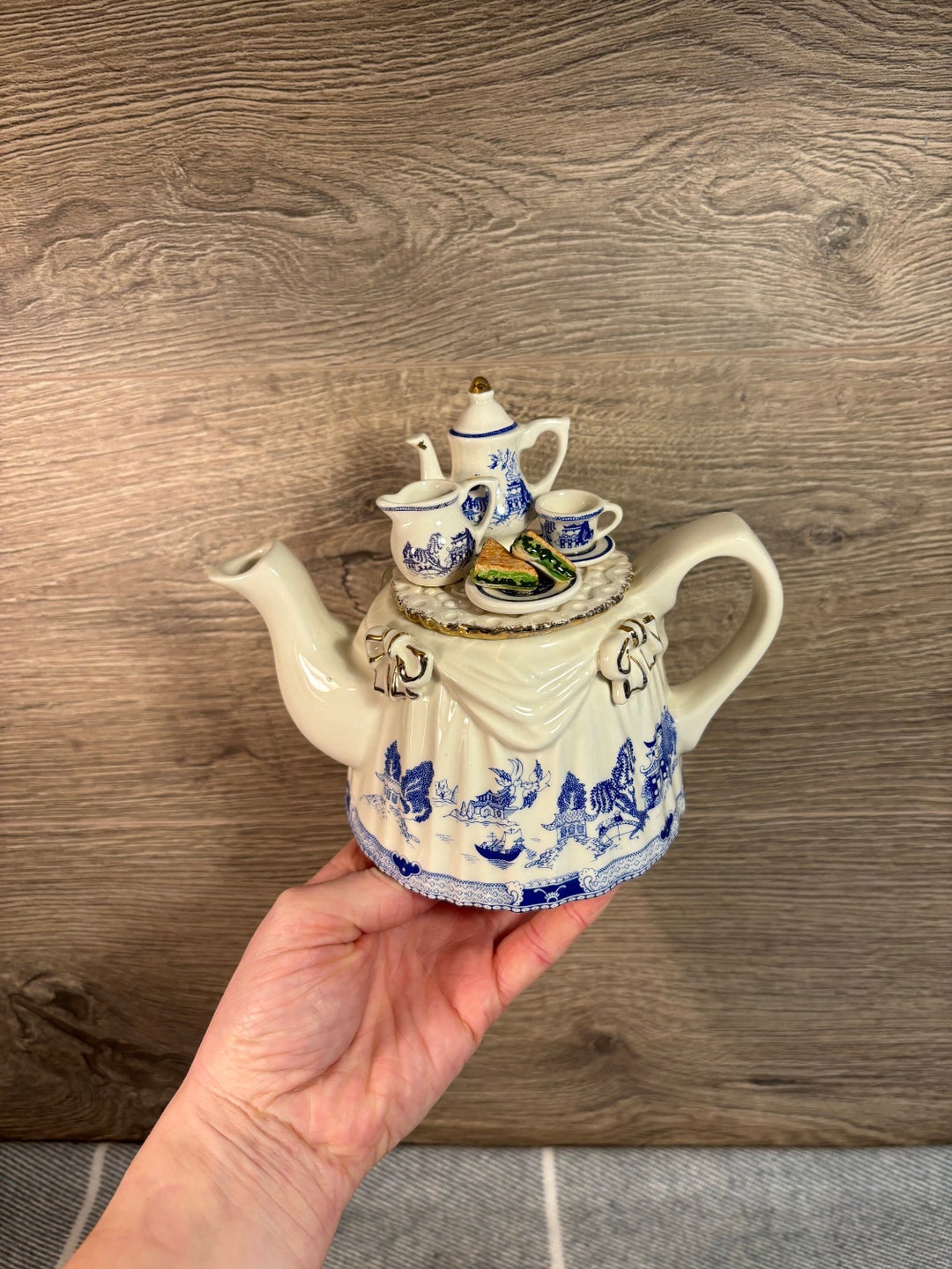 Vintage- Chipped- Paul Cardew Design Made in England Gilded 2-cup Blue ...