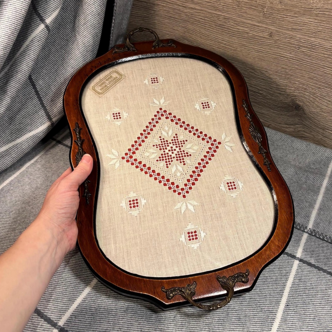 Vintage Hand Made From Lefkara Cyprus Embroidered Linen, Glass and ...