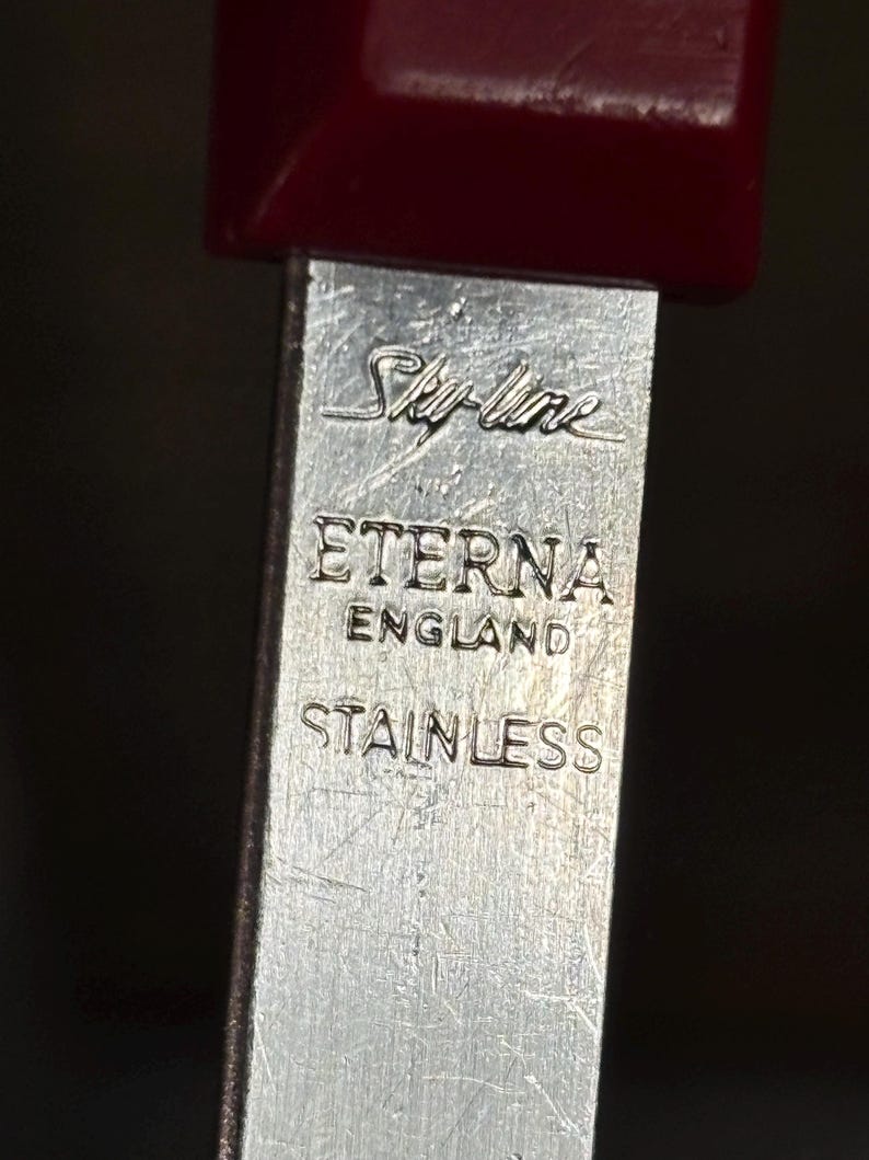 Vintage Set of 2 Skyline Eterna England Stainless Steel Red Melamine ...