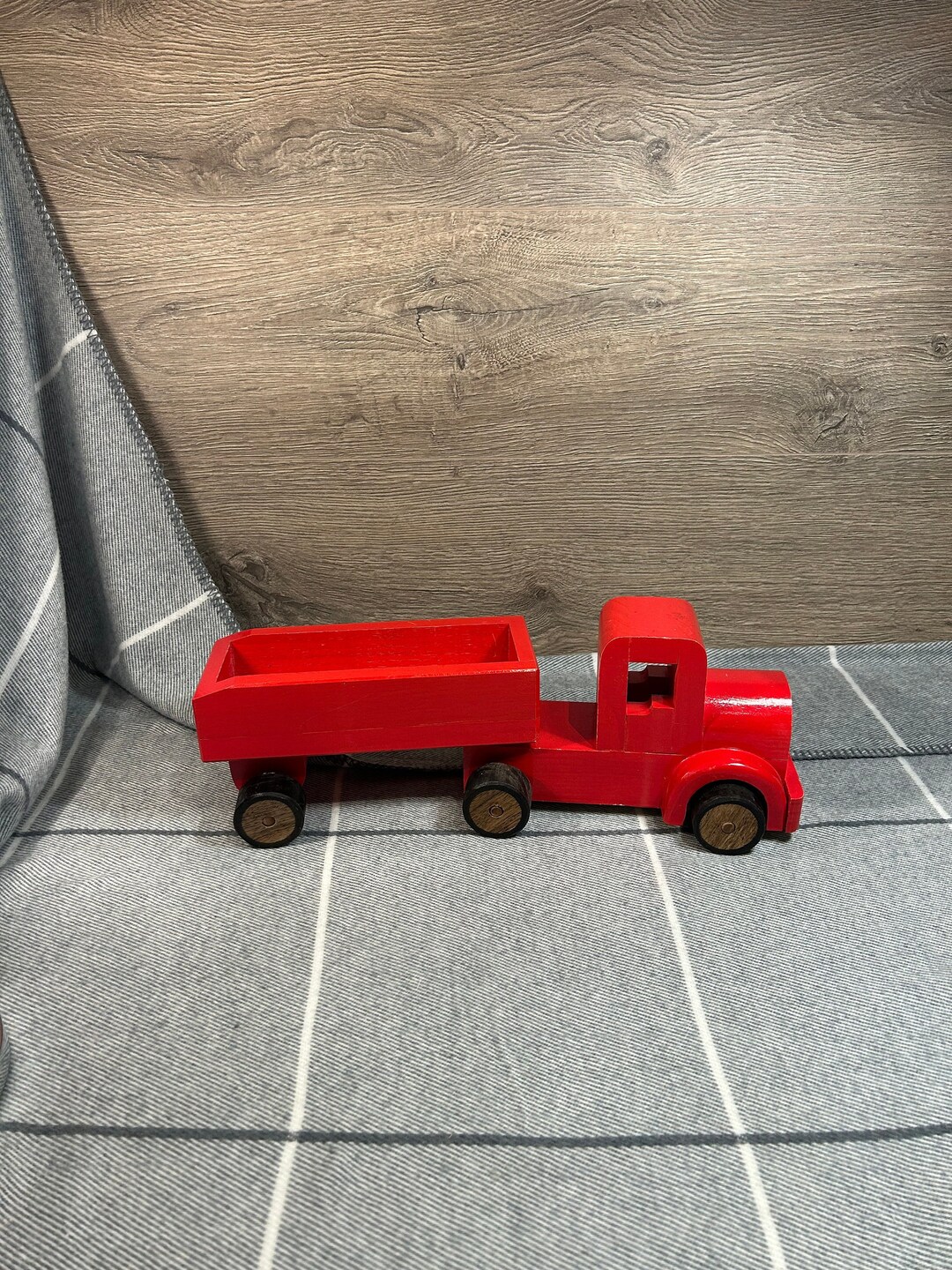 Vintage Hand Crafted Large Red Wood Lorry Logging Truck Children's Toy ...