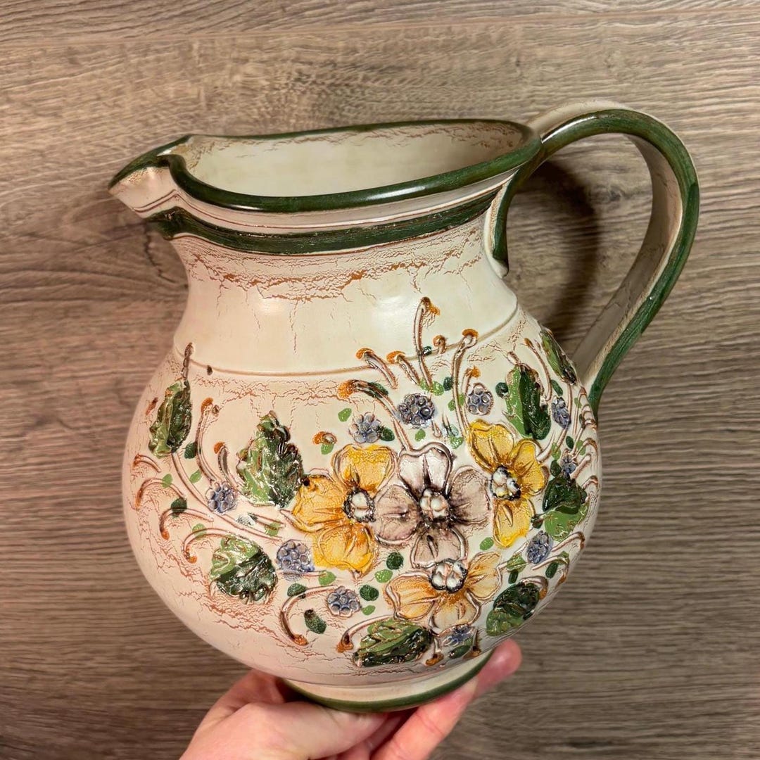 Vintage Ainring Keramik Hand Crafted Pottery Traditional Floral Jug ...
