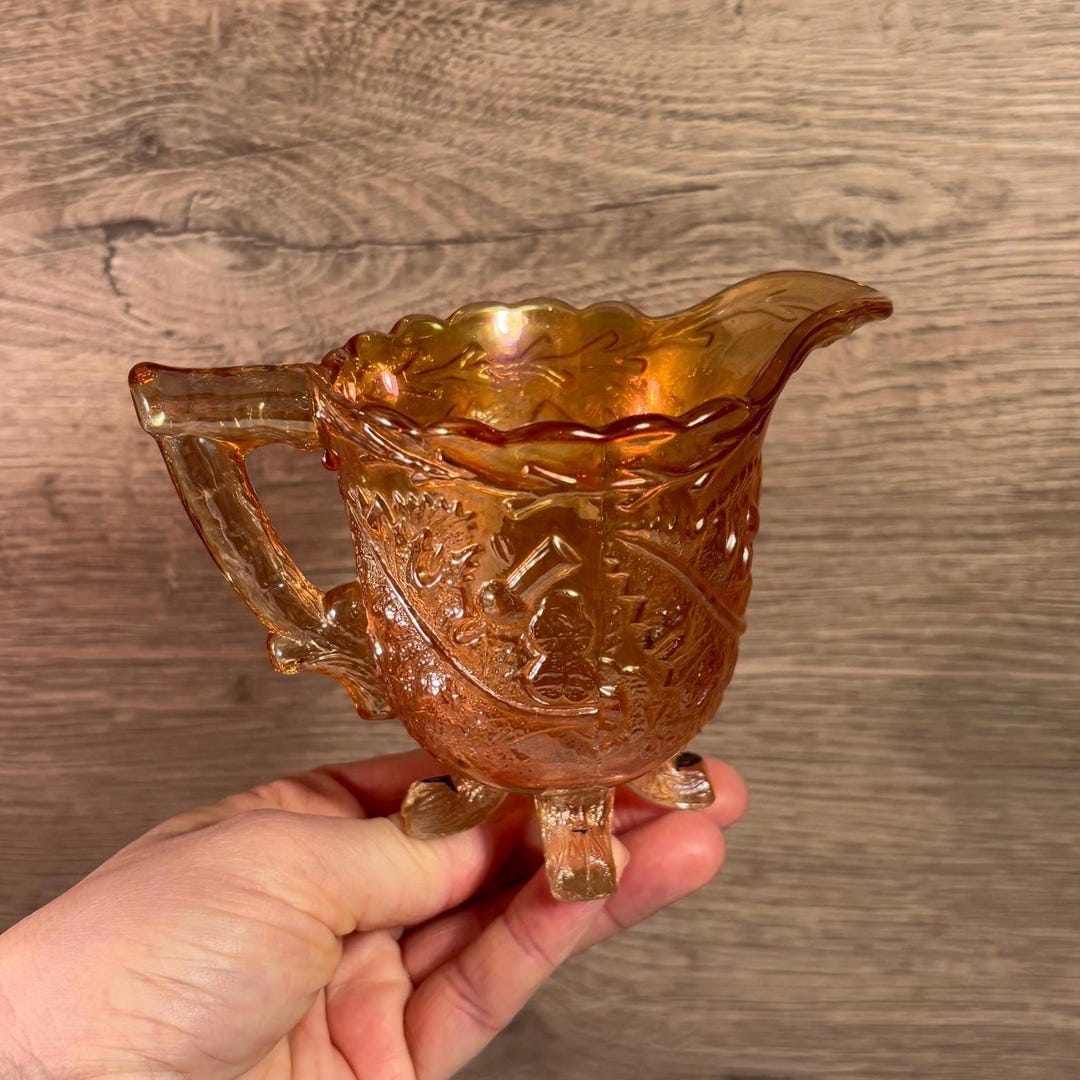 Vintage Sowerby Carnival Glass Scottish Thistle & Thorn Footed Creamer ...