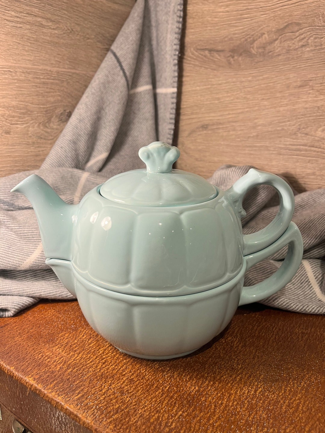 Vintage Retro 1950s George Clews Pottery Stacking Pastel Blue 2 in 1 ...