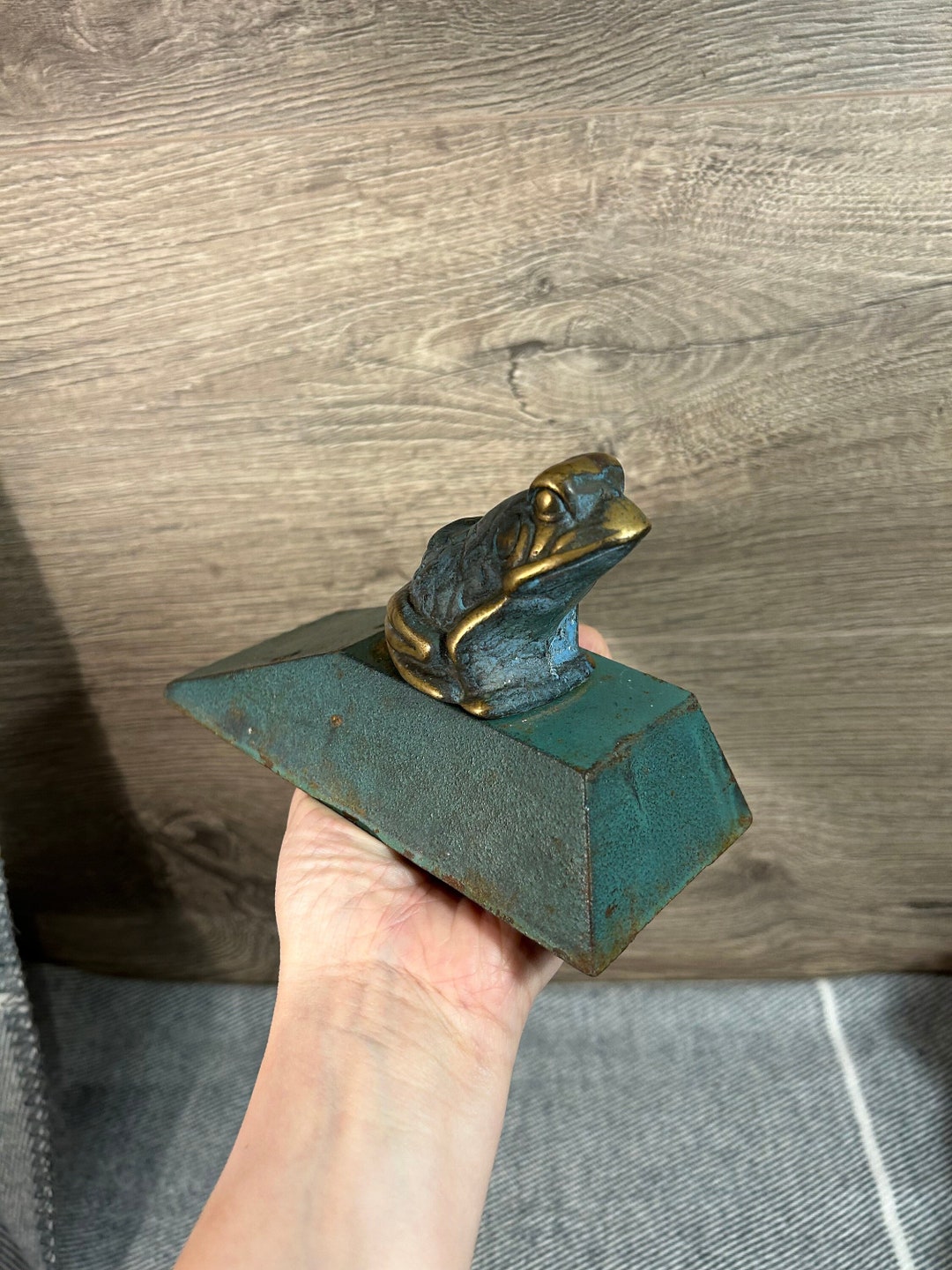 Vintage Antique Heavy Iron and Bronze Verdigris Effect Green Frog Door ...