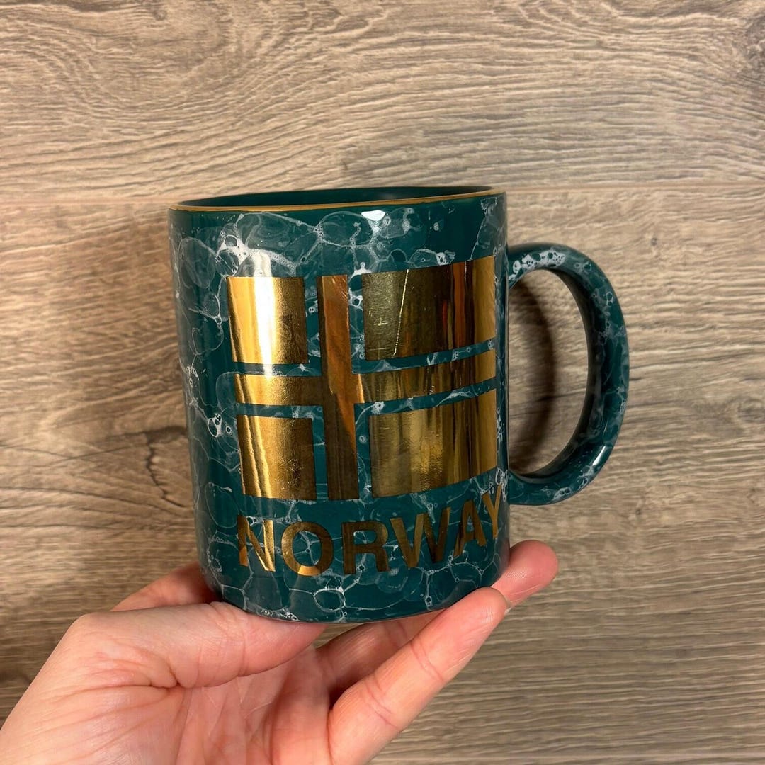 Vintage Norway Gilded Flag & Green Marble Effect Heavy Mug | Norwegian ...