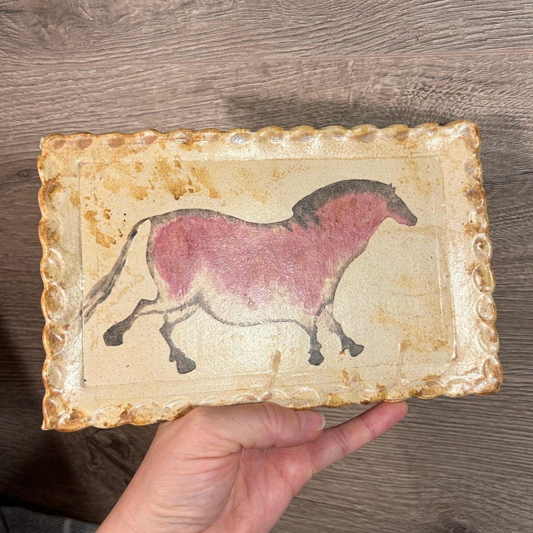 Vintage Studio Art Pottery CM Signed Lascaux Cave Chinese Horse Drawing ...