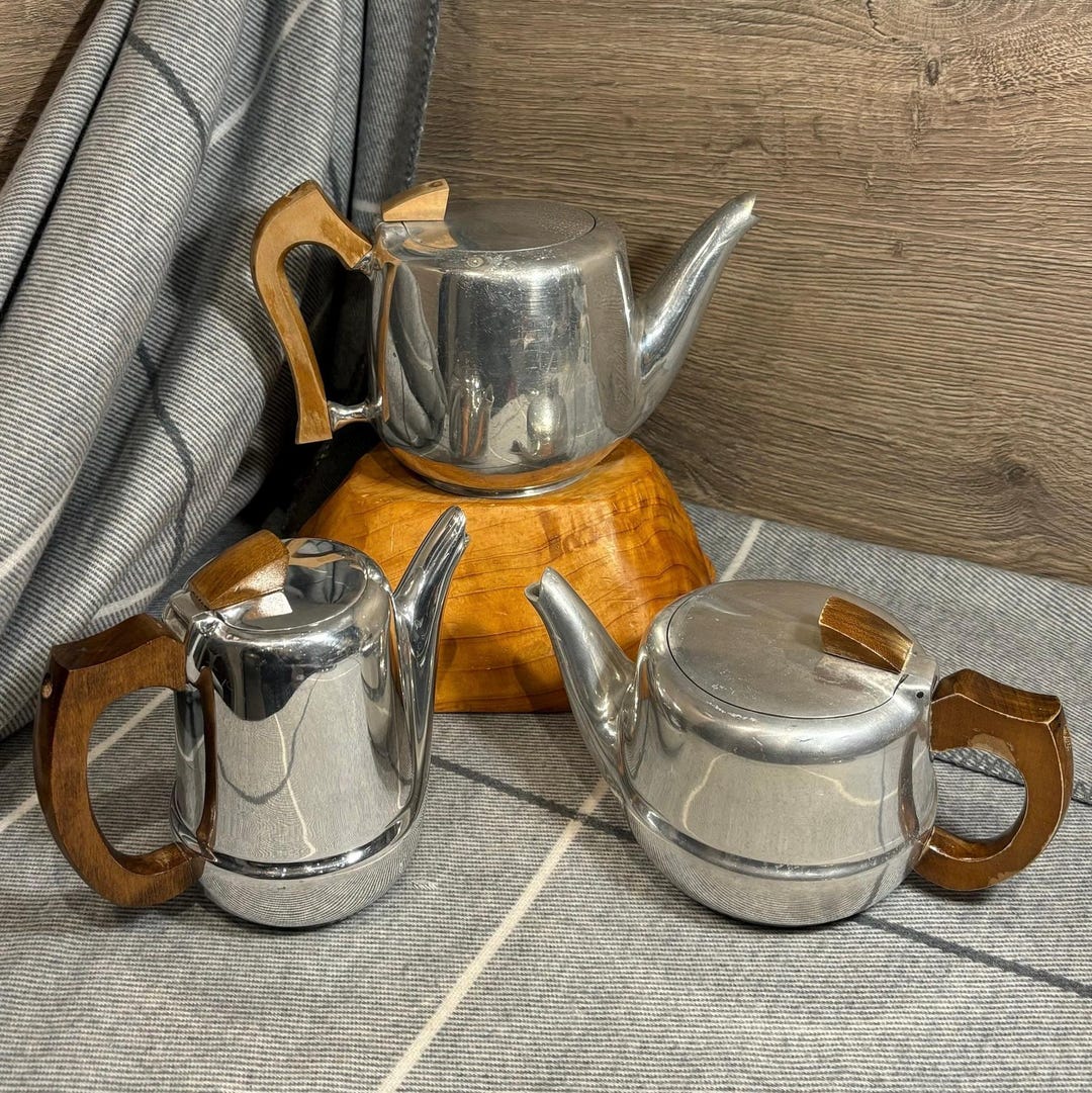 Vintage Picquot Made in England Sycamore Wood Handle Tea Set on a Tray ...