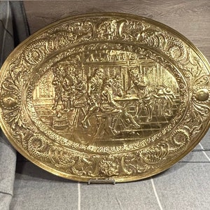 Vintage Giant Hammered Brass Embossed Wall Decor Plaque Hanging Made in ...