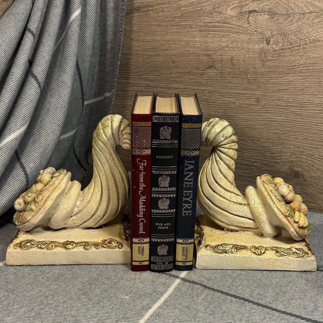 Vintage Heavy Large Cornucopia Bookends | Horn of Plenty Book Ends ...