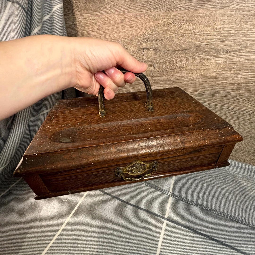 Vintage Large Carry Handle Desk Tidy Companion With Drawer | Wooden ...