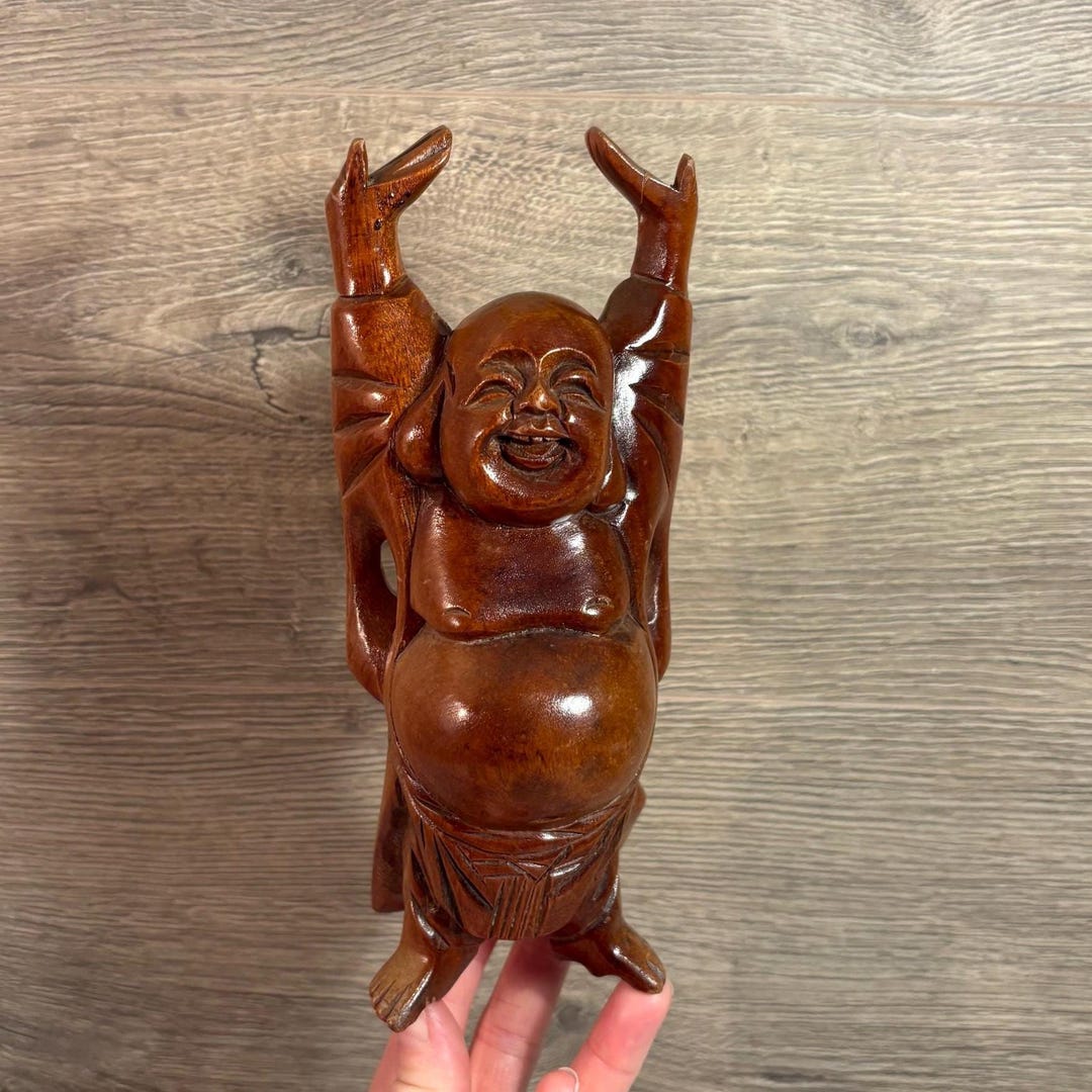 Vintage - Cracked- Hands Raised Arms up Hand Carved Small Happy ...