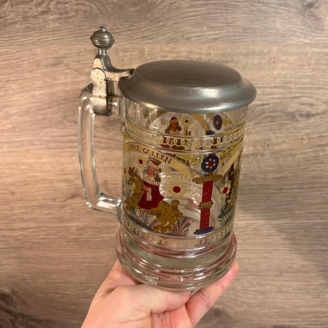 Vintage WMF Zinn Germany Glass Beer Stein With Pewter Hinged Lid | Chvr ...