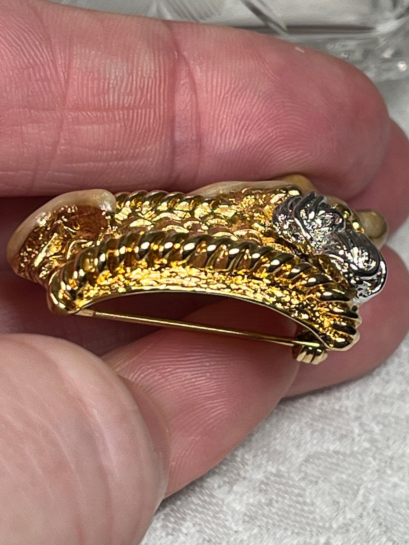 Vintage Signed Puccini Gold Tone With Clear Crystal Kitten in the ...