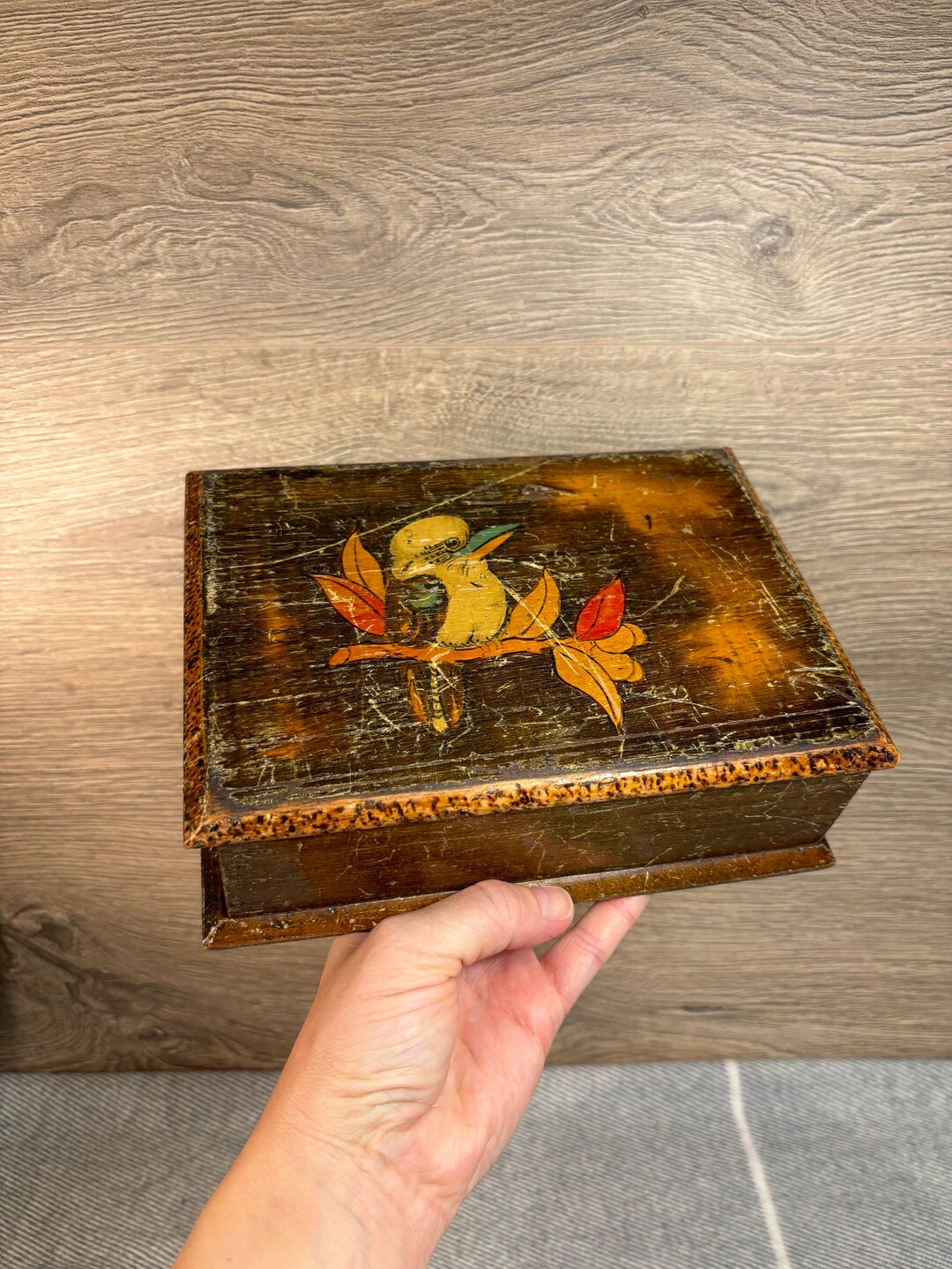 Vintage Hand Crafted & Hand Painted Small Bird Wooden Box | Rectangular ...