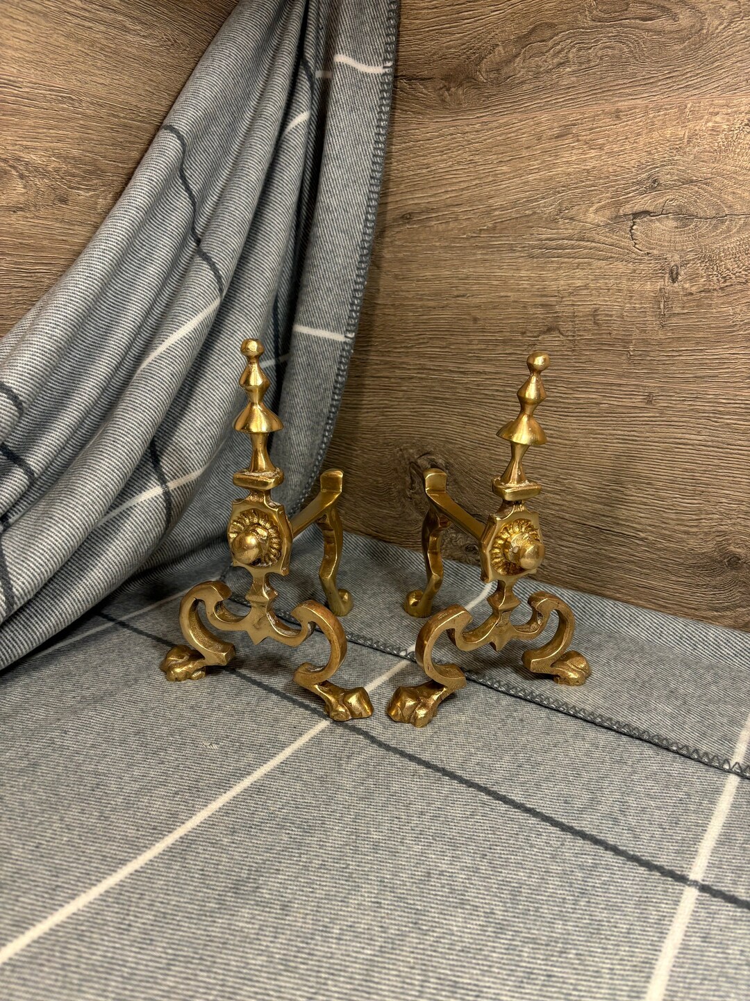 Vintage Solid Brass Shapely Fire Dogs With Lion Claw Paws Antique ...