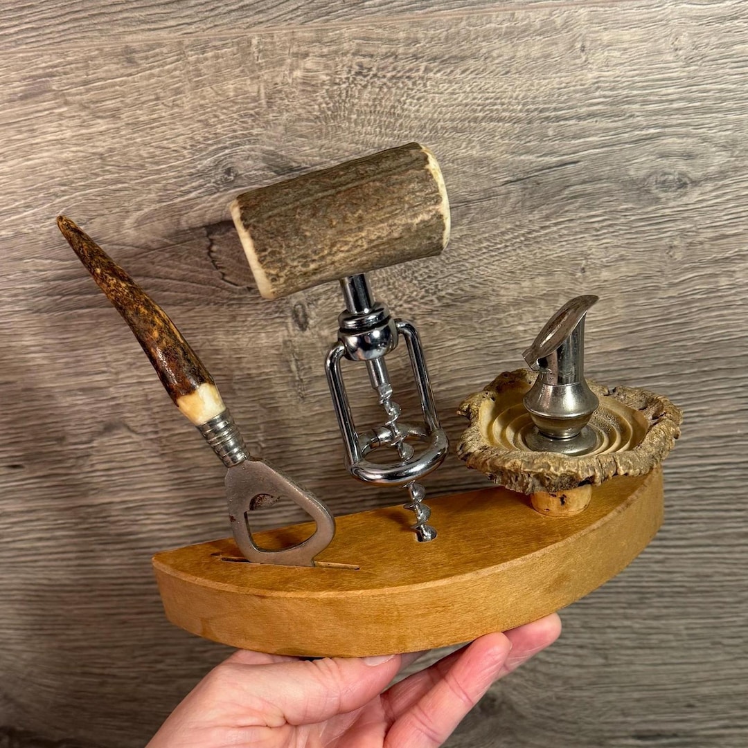 Vintage Stag Antler Horn Handle Corkscrew, Bottle Opener and Cork Pour ...