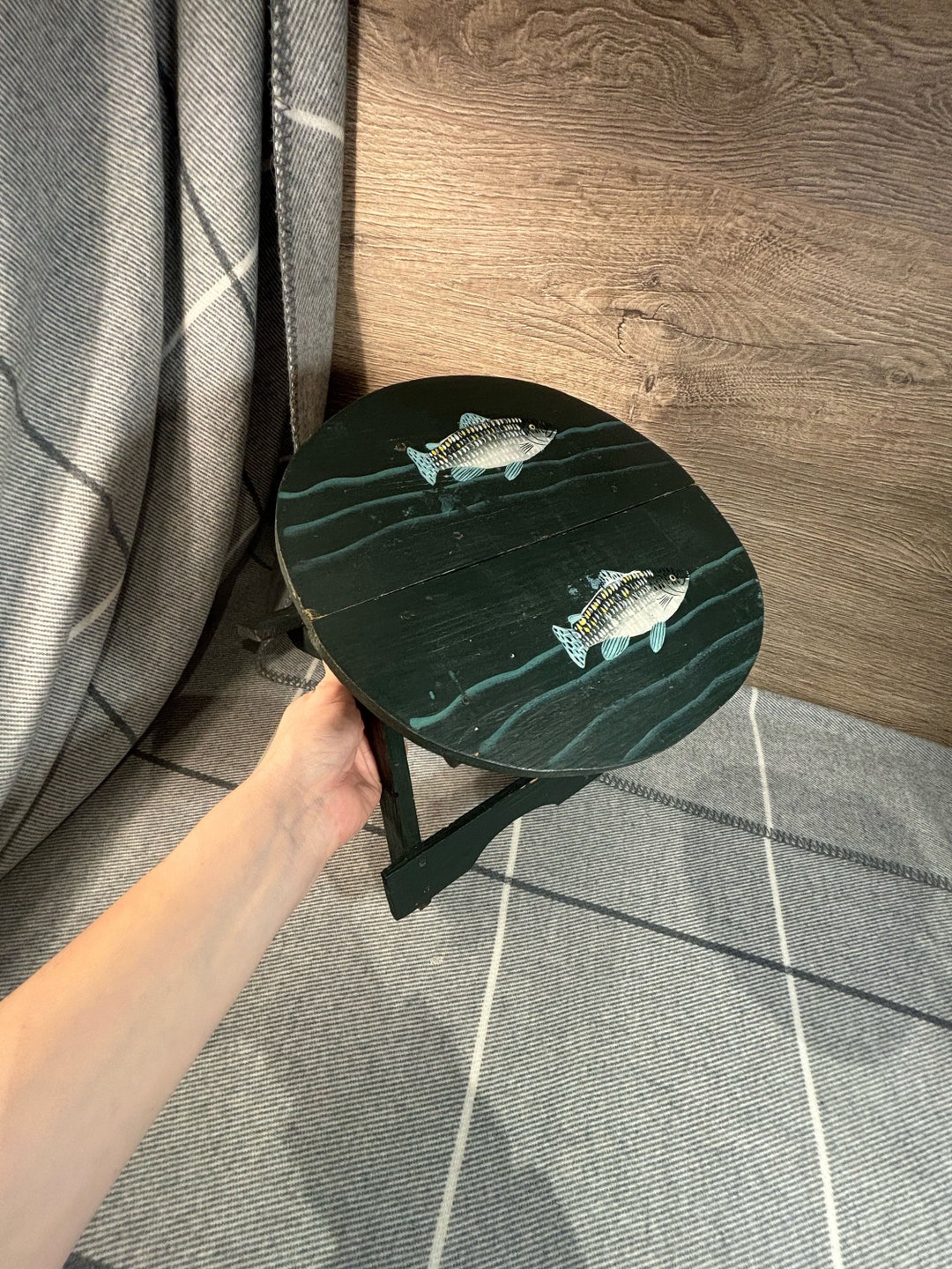 Vintage Hand Crafted Foldable Fish Chair | Dark Emerald Green Fisherman ...