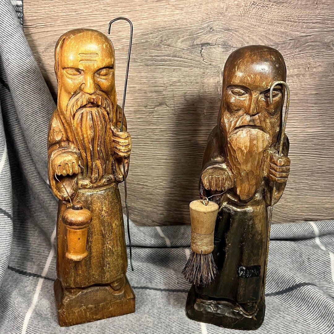Vintage Antique Wooden Hand Carved Tall Standing Long Bearded Night ...