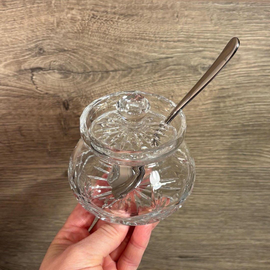 Vintage Brierley Crystal Small Round Lidded Preserve Honey Jam Jar ...