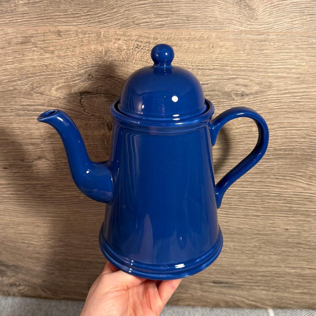 Vintage Blue Ceramic Round Lidded Teapot | Cuppa Time Kitchenalia ...