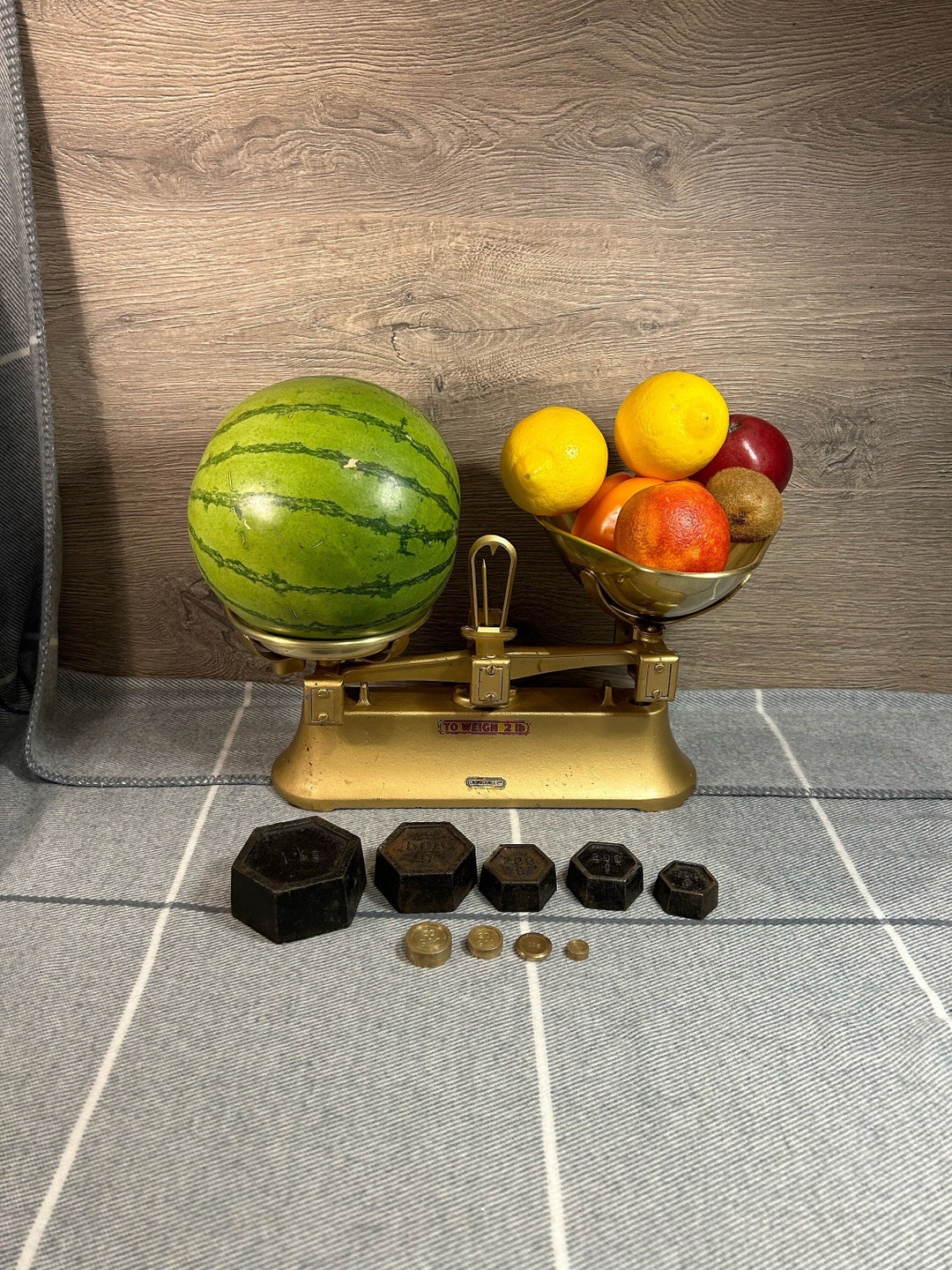 Vintage C.W. Brecknell Gold Colour Weighing Balance Scales With 9 ...