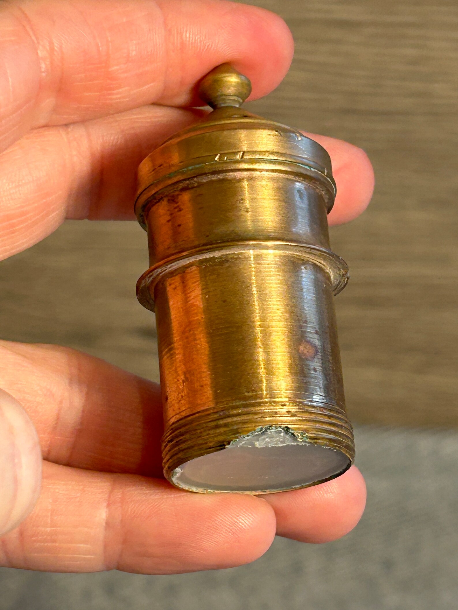 Vintage Brass and Walnut Gold Tone Wooden Salt and Pepper Shakers- 1 is ...