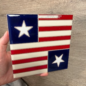 Vintage Hand Painted Besheer Art Tile USA United States of America Flag ...