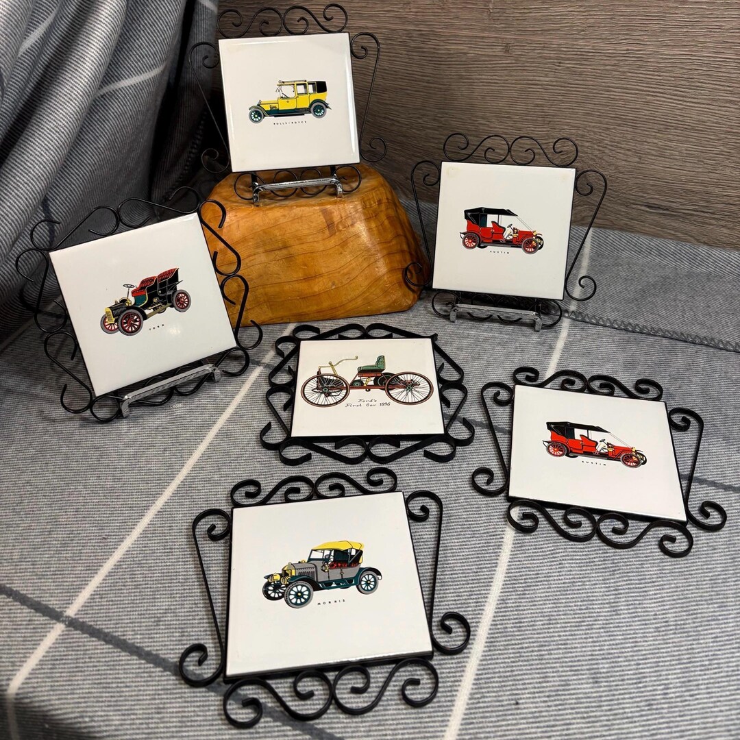 Vintage Automobile Antique Car Tile Drinks Mats Set of 6 Classy Vroom ...
