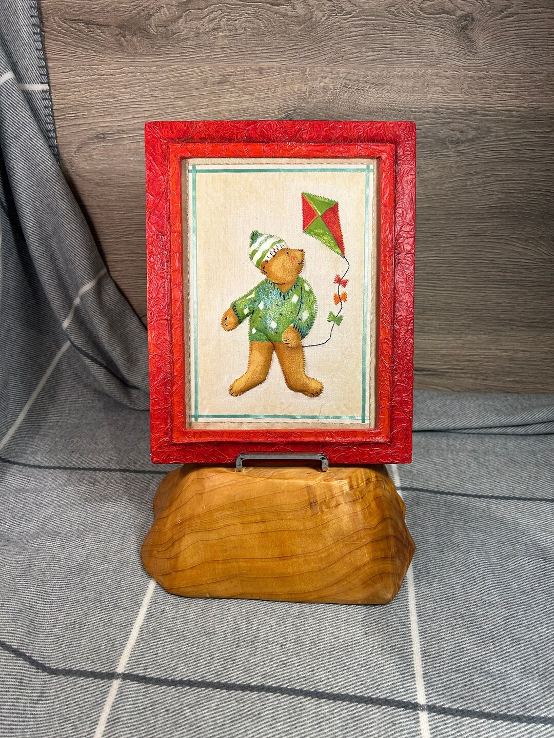Vintage 1990s Hand Crafted Red Frame Happy Teddy Bear With a Kite Mixed ...