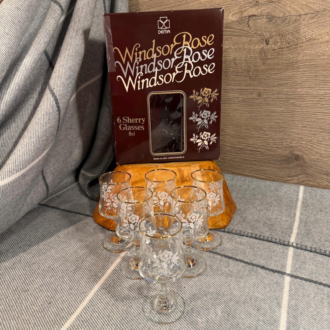 Vintage Dema Windsor Rose 6 Sherry Glasses 8cl in Original Box | Mid ...