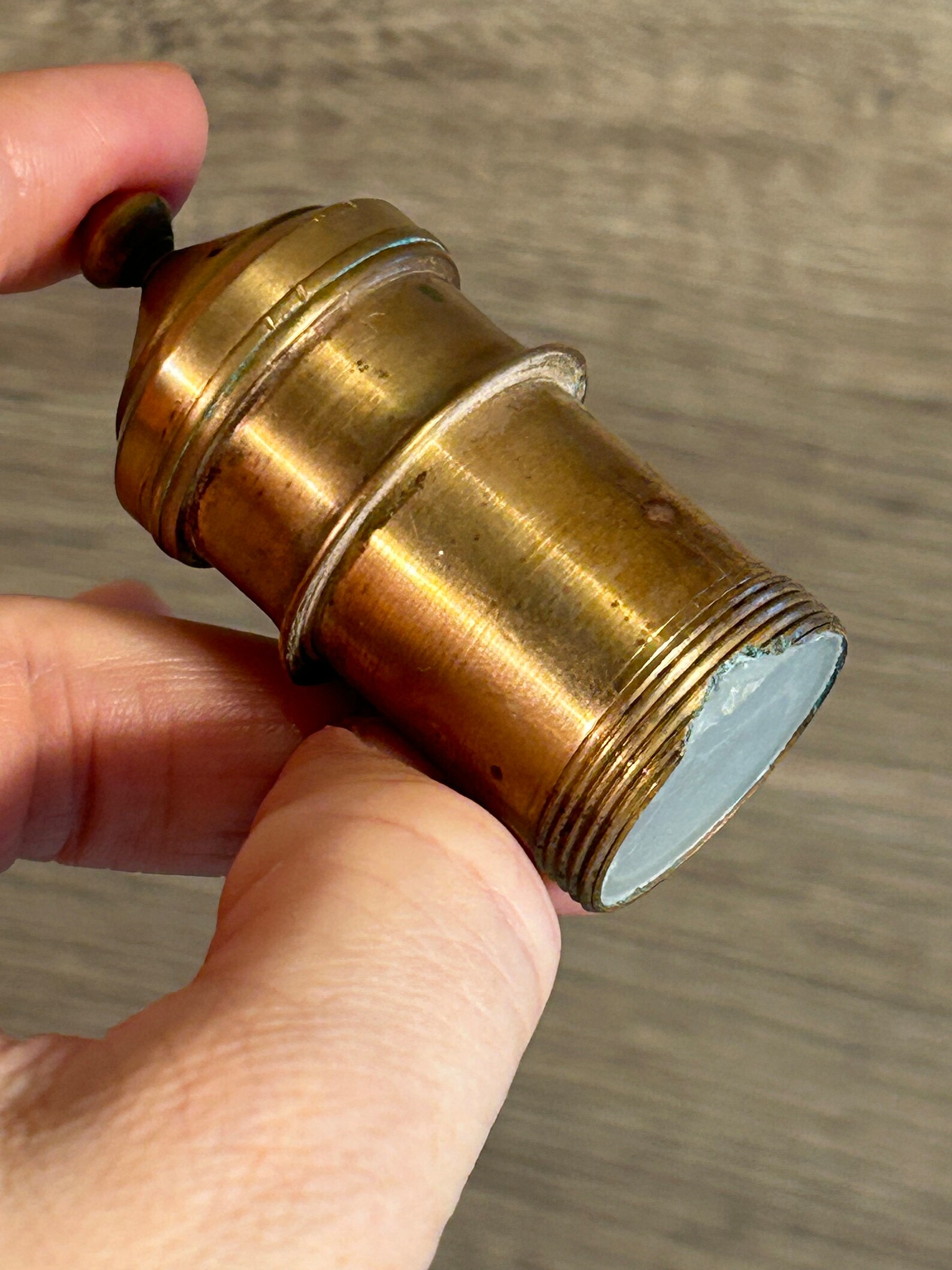 Vintage Brass and Walnut Gold Tone Wooden Salt and Pepper Shakers- 1 is ...