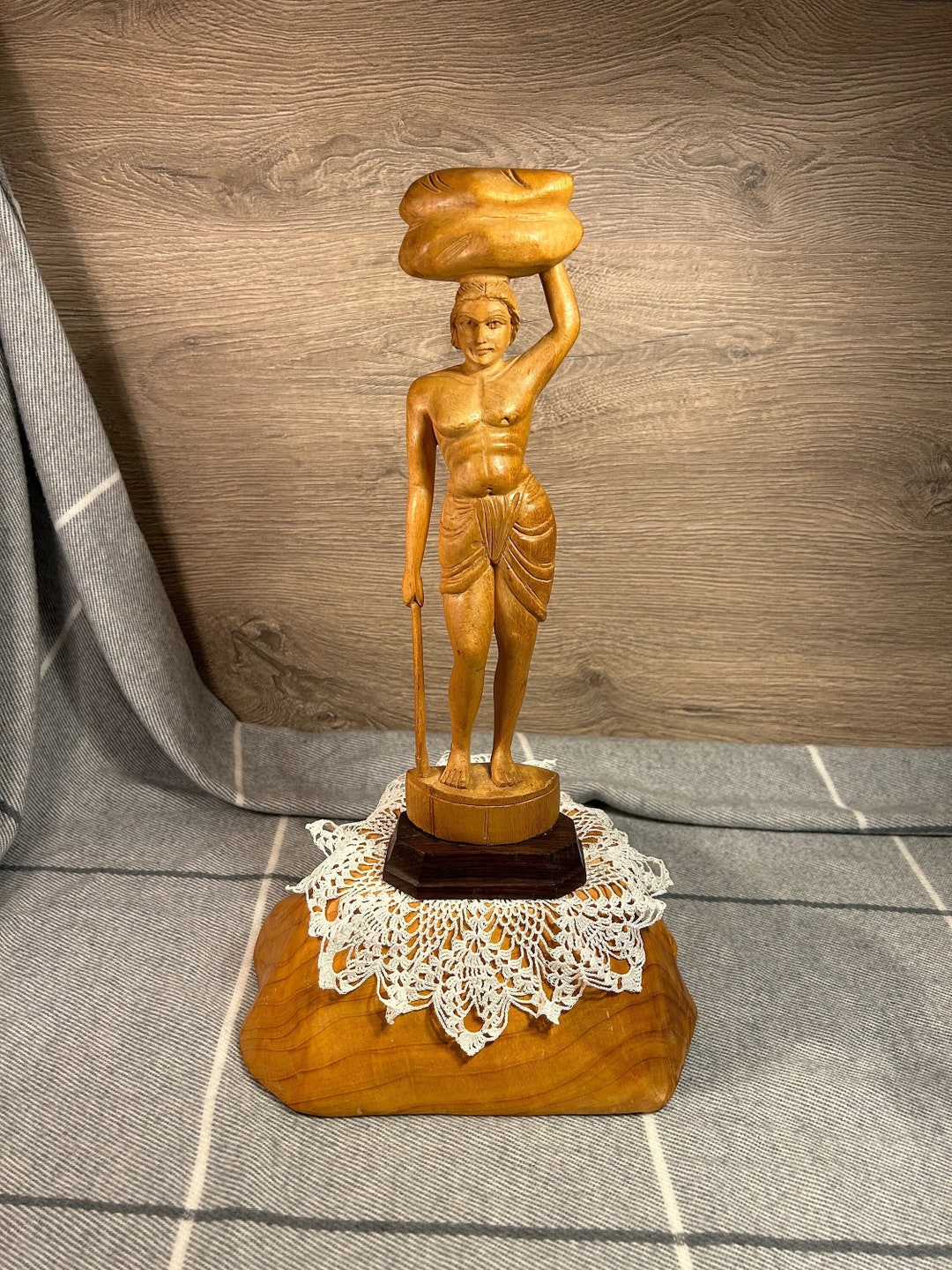 Vintage MCM OOAK Art Hand Carved Lightwood Ancient Strong Man ...