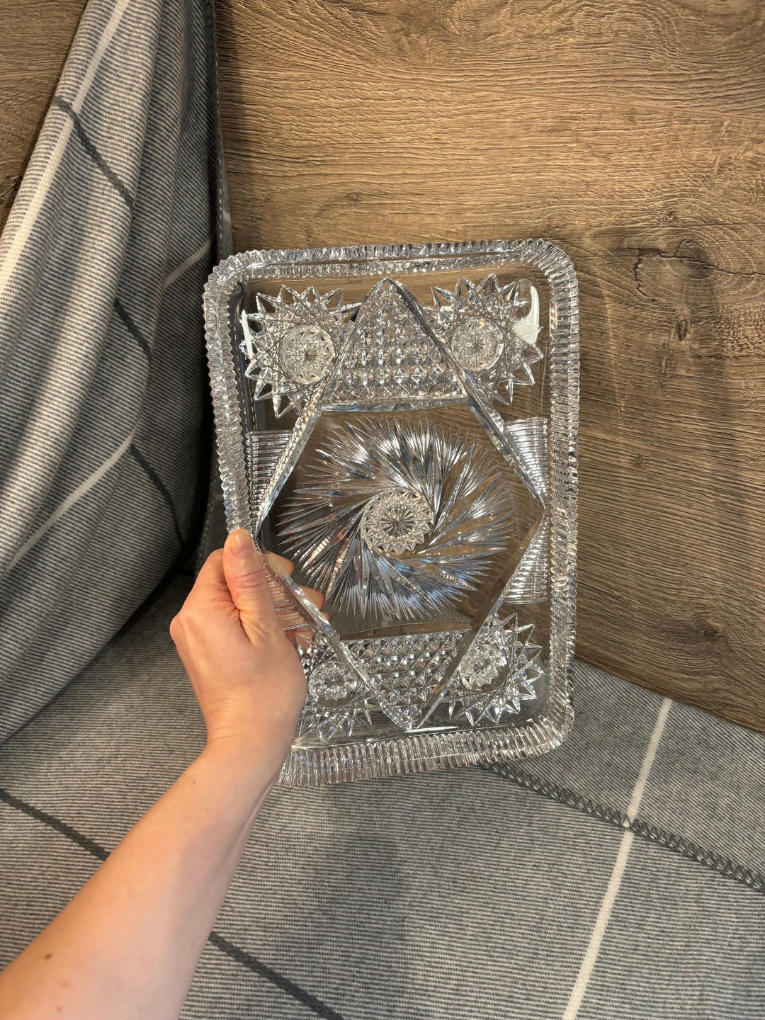 Vintage Heavy Pinwheel Clear Crystal Rectangular Decorative Tray| Mid ...