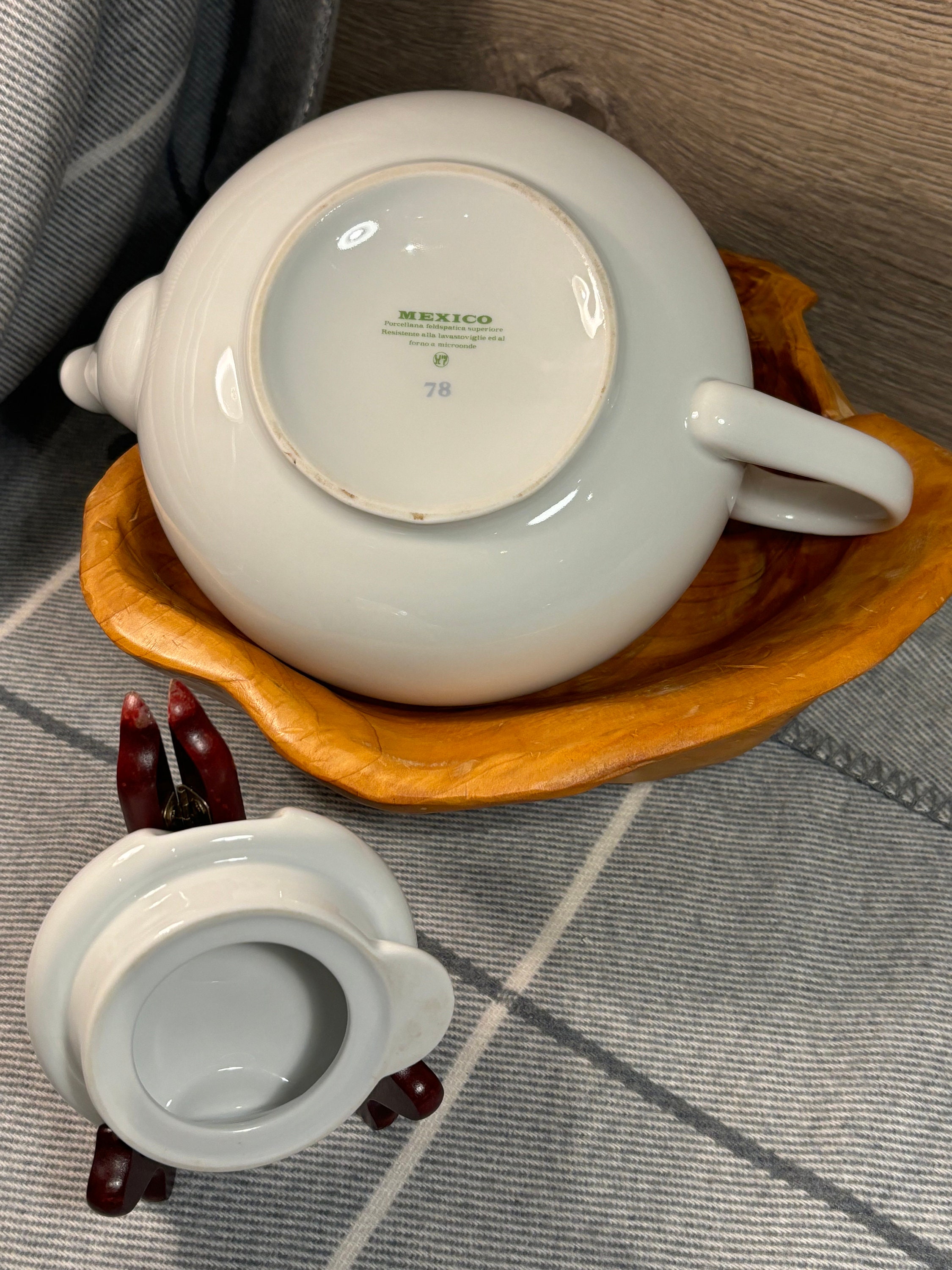 Vintage Mexico Low Profile Flat Teapot | Heavy Porcelain Tea Pot ...