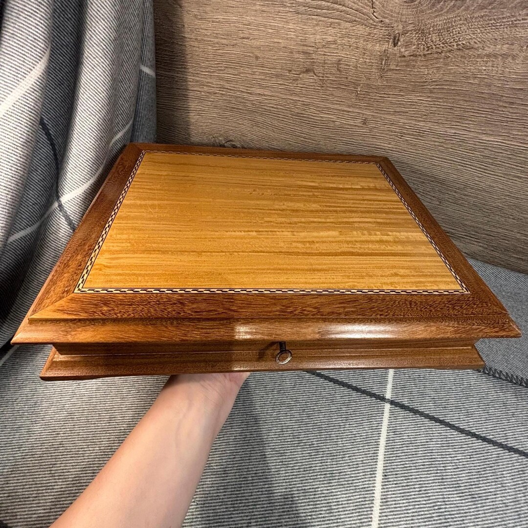 Vintage Large Flat Lidded Hinged Box With a Working Lock & Small Key ...