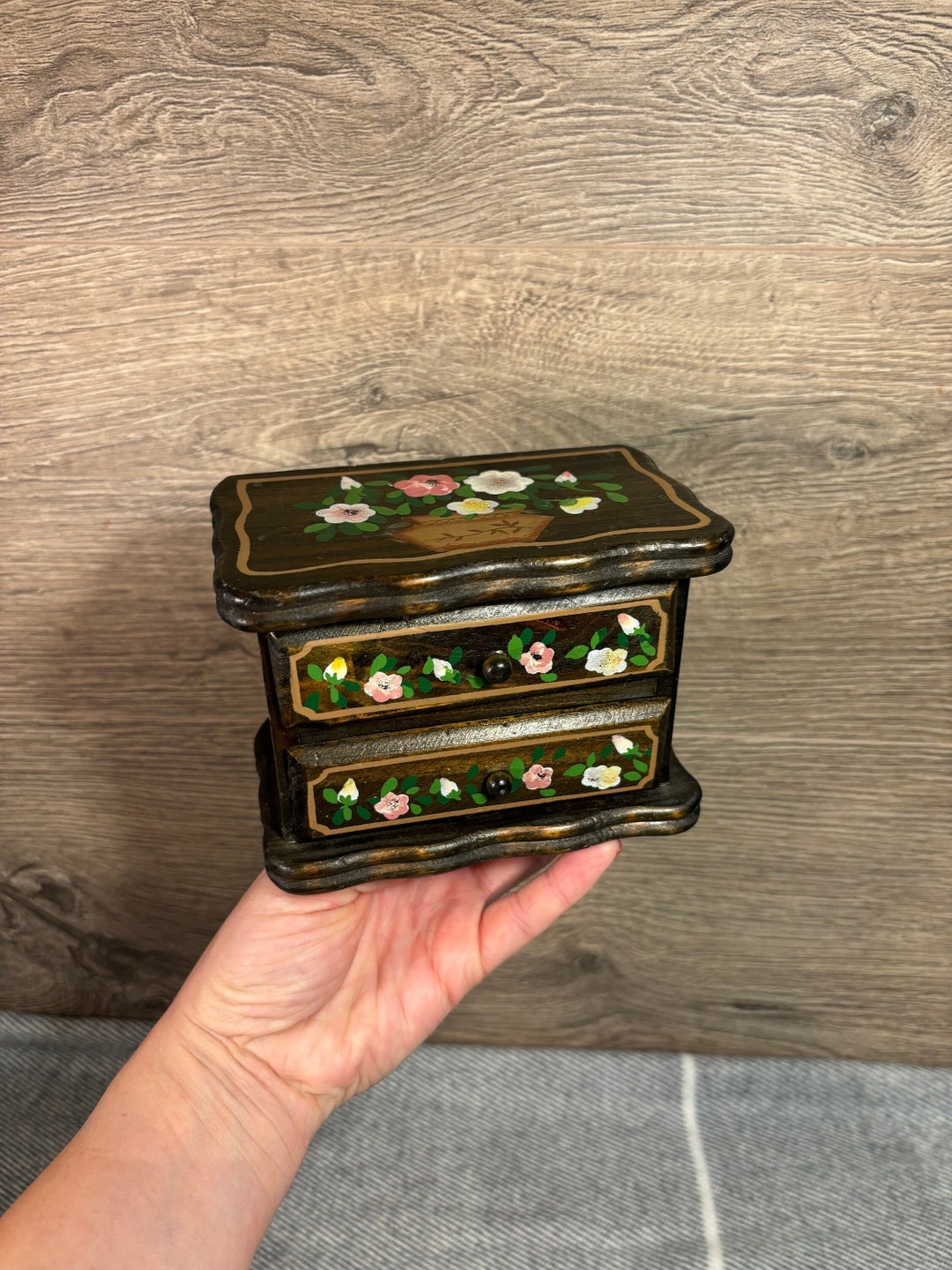 Vintage Small 2 Drawer Jewellery Box | Mini Chest of Drawers | Floral ...