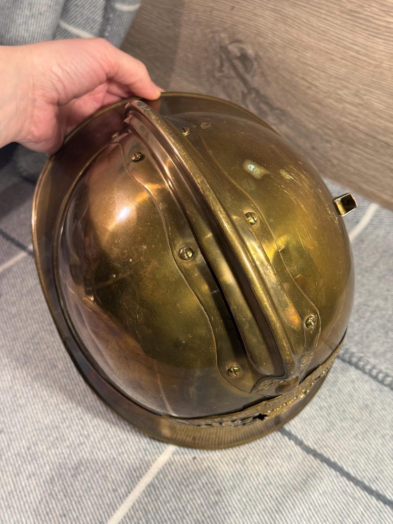 Vintage Sapeurs Pompiers De Chécy Antique Brass French Fireman’s Helmet ...