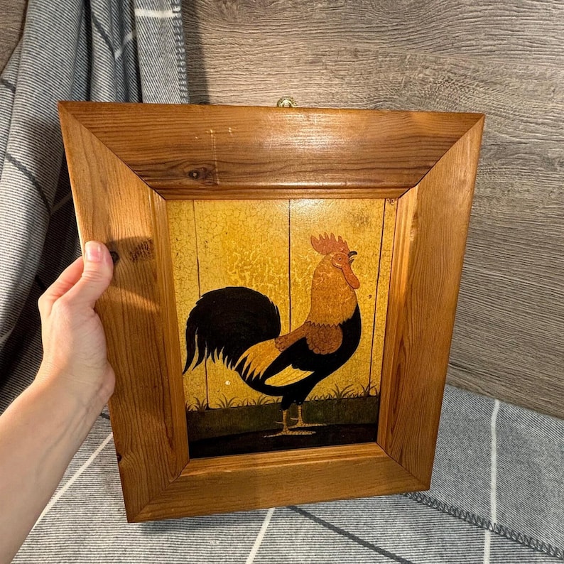 Vintage Rooster Cockerel Print Transferware Wooden Framed Wall Art ...
