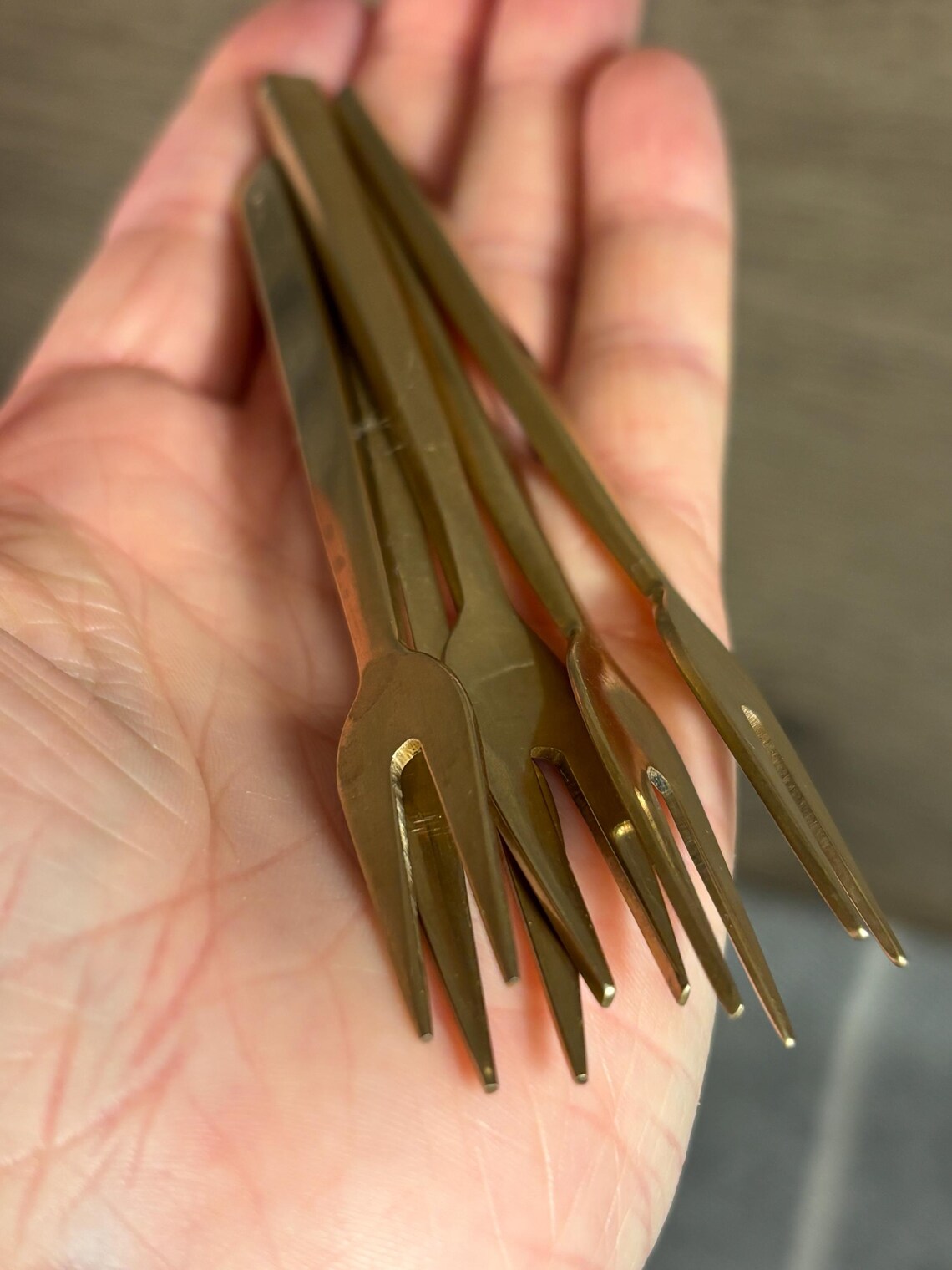 Vintage Set of 5 Solid Brass Thailand Fruit & Dessert Mini Forks ...