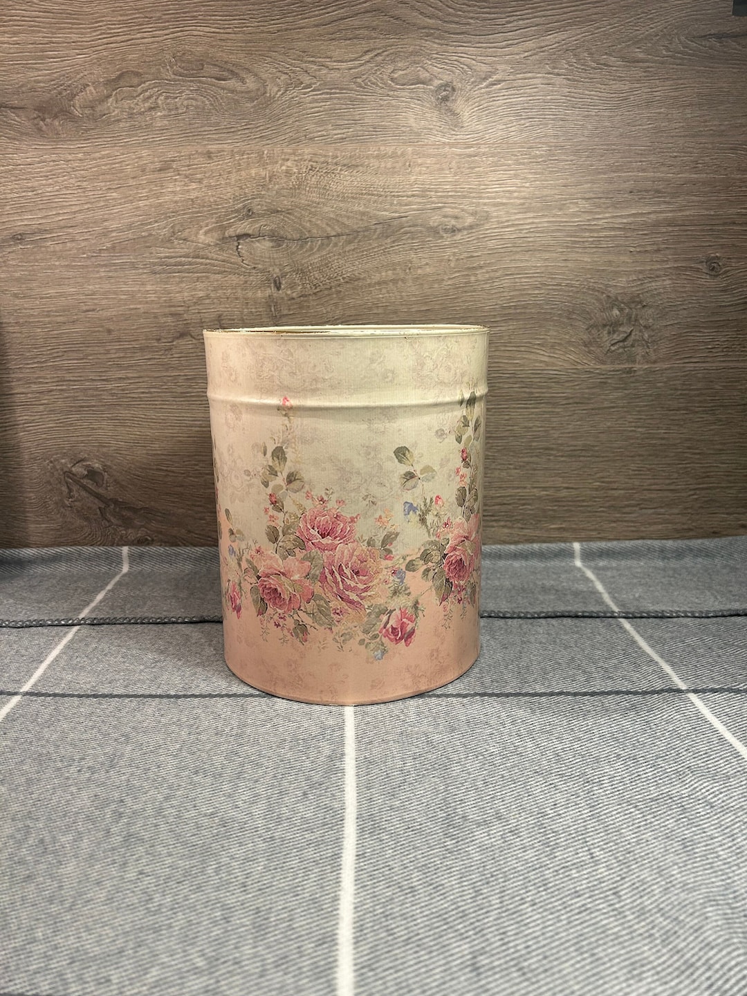 Vintage Shabby Chic Blush Rose Round Tall Lightweight Waste Paper Bin ...